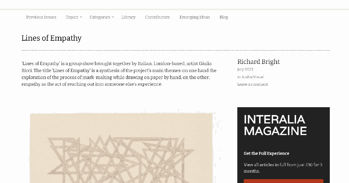 Interalia Magazine features 'Lines of Empathy' exhibition | CLOSE Ltd